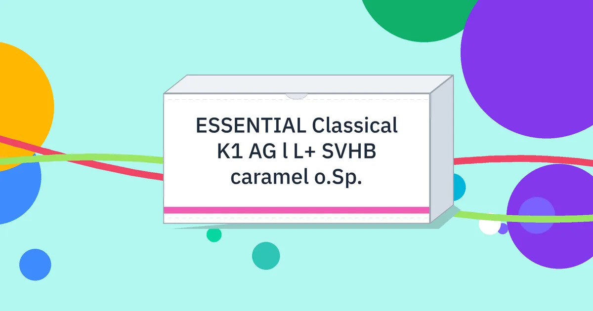 Symbolbild: Packung mit der Aufschrift ESSENTIAL Classical K1 AG l L+ SVHB caramel o.Sp. (PZN 18420168) – Verfügbarkeit und Bezug in Apotheken in Frankfurt am Main