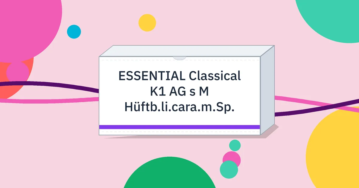 Symbolbild: Packung mit der Aufschrift ESSENTIAL Classical K1 AG s M Hüftb.li.cara.m.Sp. (PZN 17011545) – Verfügbarkeit und Bezug in Apotheken in Frankfurt am Main