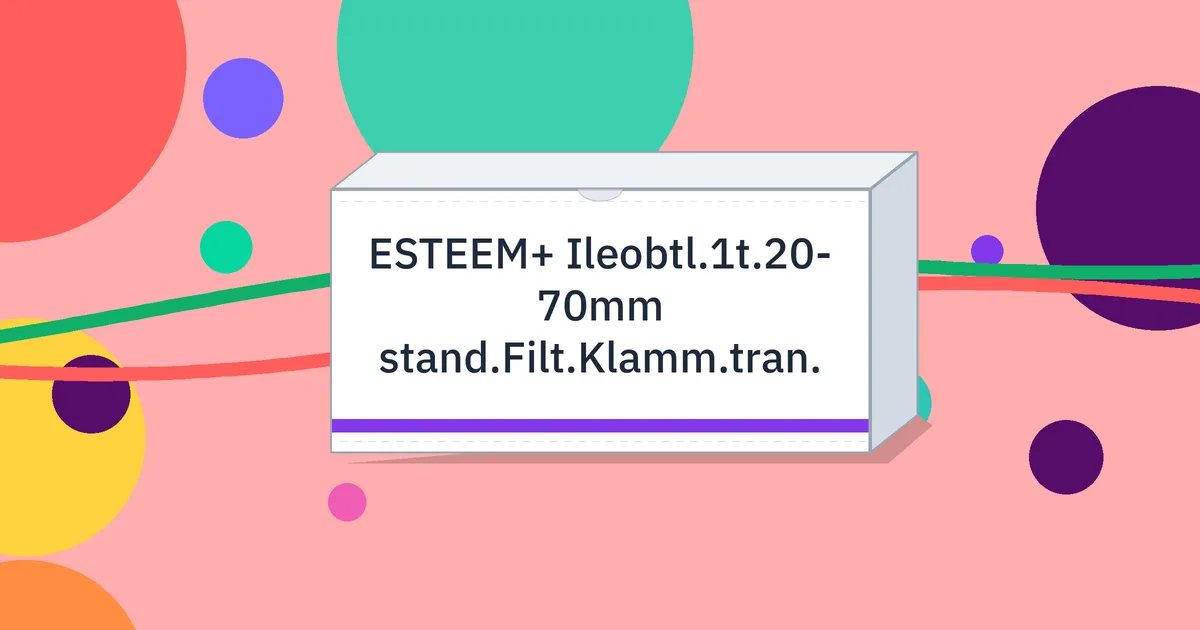 Symbolbild: Packung mit der Aufschrift ESTEEM+ Ileobtl.1t.20-70mm stand.Filt.Klamm.tran. (PZN 15571464) – Verfügbarkeit und Bezug in Apotheken in Frankfurt am Main