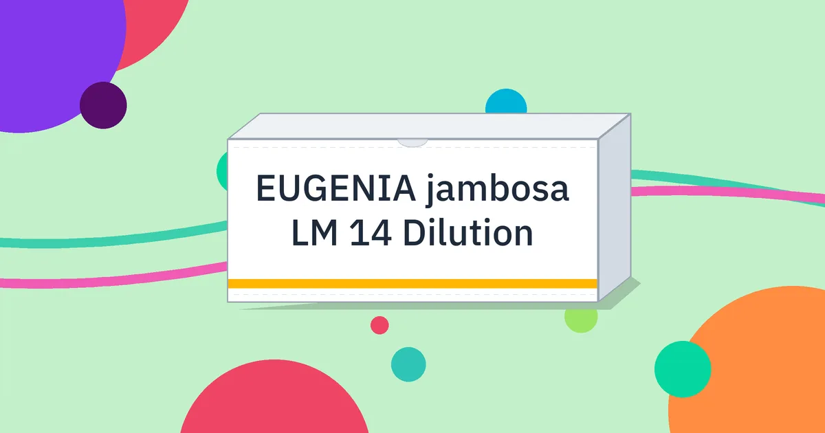 Symbolbild: Packung mit der Aufschrift EUGENIA jambosa LM 14 Dilution (PZN 13480941) – Verfügbarkeit und Bezug in Apotheken in Frankfurt am Main