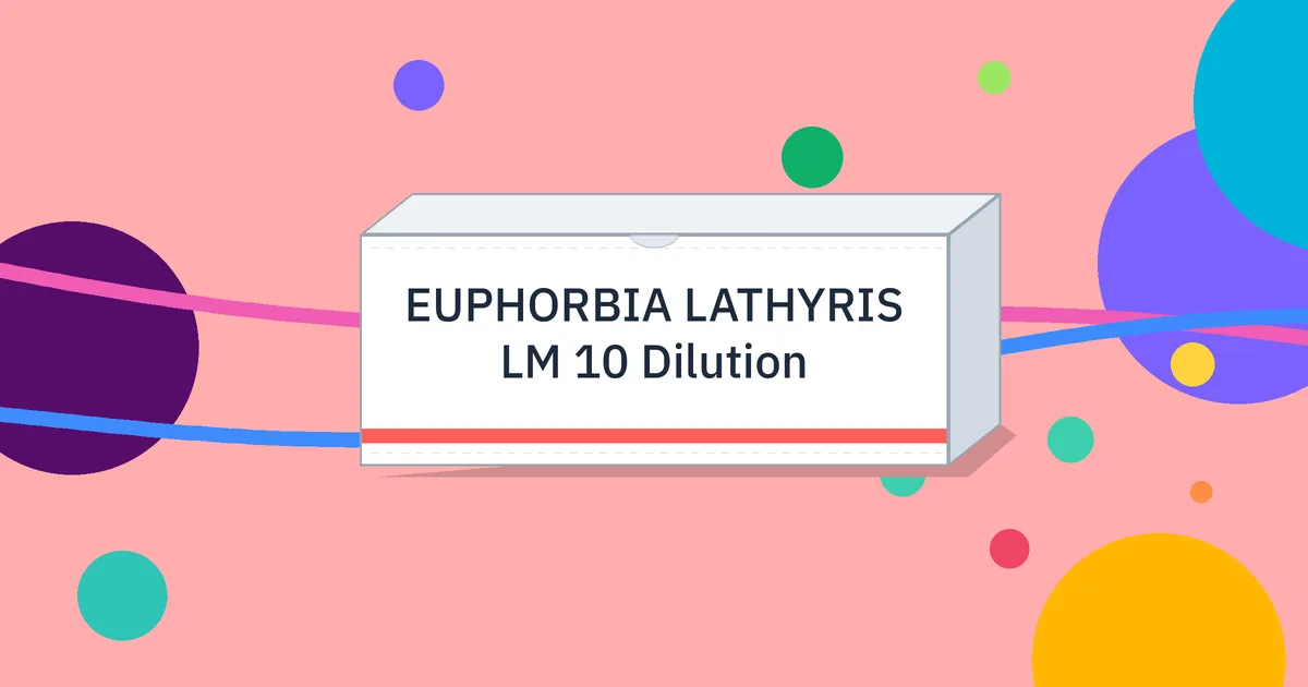 Symbolbild: Packung mit der Aufschrift EUPHORBIA LATHYRIS LM 10 Dilution (PZN 13482271) – Verfügbarkeit und Bezug in Apotheken in Frankfurt am Main