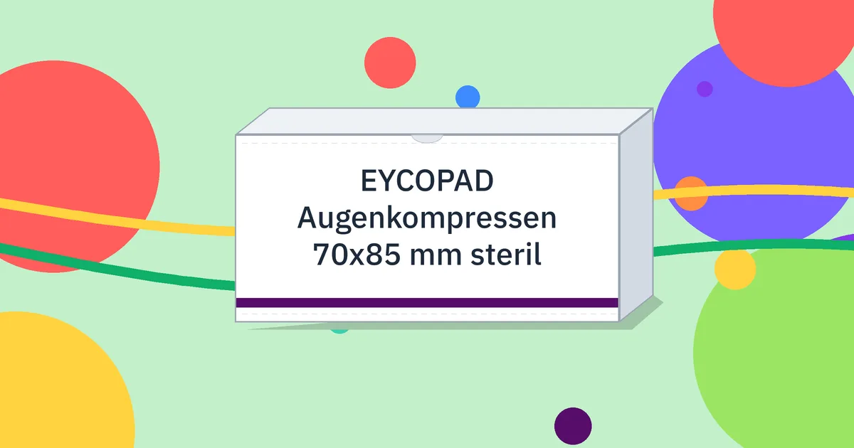 Symbolbild: Packung mit der Aufschrift EYCOPAD Augenkompressen 70x85 mm steril (PZN 17938035) – Verfügbarkeit und Bezug in Apotheken in Frankfurt am Main