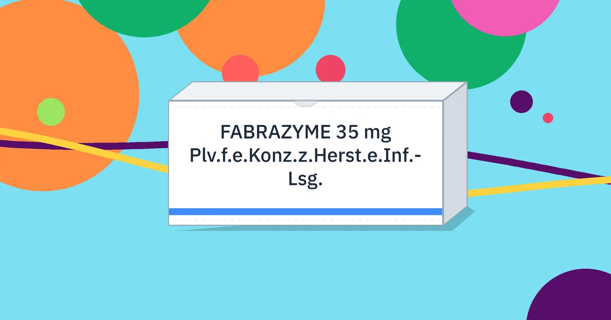Symbolbild: Packung mit der Aufschrift FABRAZYME 35 mg Plv.f.e.Konz.z.Herst.e.Inf.-Lsg. (PZN 16530668) – Verfügbarkeit und Bezug in Apotheken in Frankfurt am Main