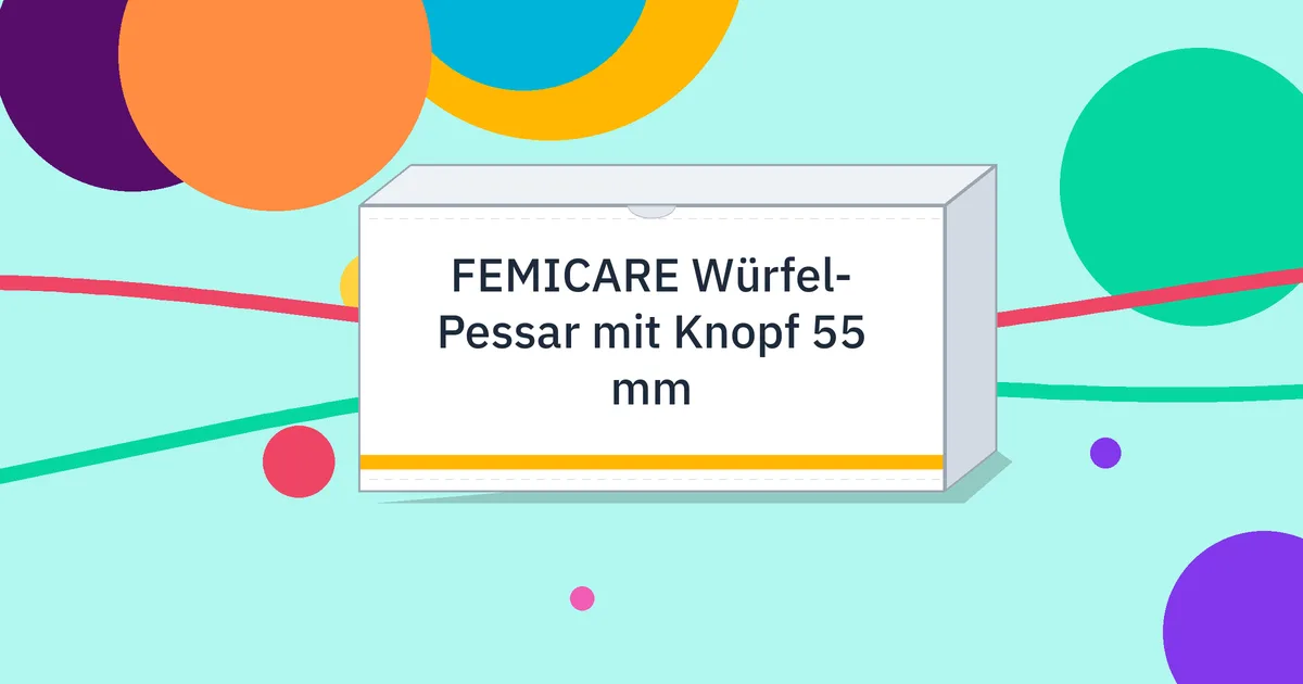 Symbolbild: Packung mit der Aufschrift FEMICARE Würfel-Pessar mit Knopf 55 mm (PZN 19335855) – Verfügbarkeit und Bezug in Apotheken in Frankfurt am Main