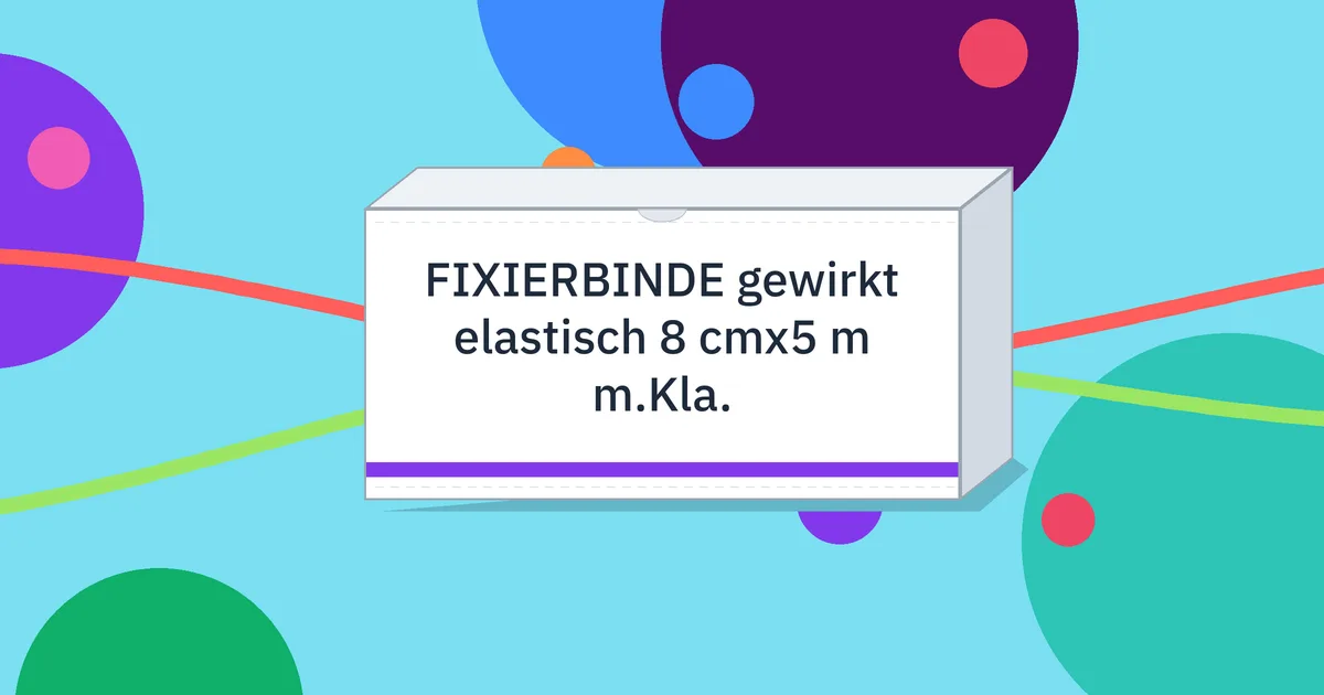 Symbolbild: Packung mit der Aufschrift FIXIERBINDE gewirkt elastisch 8 cmx5 m m.Kla. (PZN 06931900) – Verfügbarkeit und Bezug in Apotheken in Frankfurt am Main