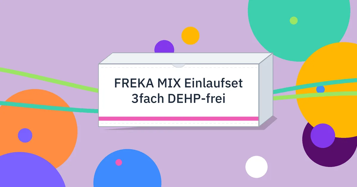 Symbolbild: Packung mit der Aufschrift FREKA MIX Einlaufset 3fach DEHP-frei (PZN 07404120) – Verfügbarkeit und Bezug in Apotheken in Frankfurt am Main