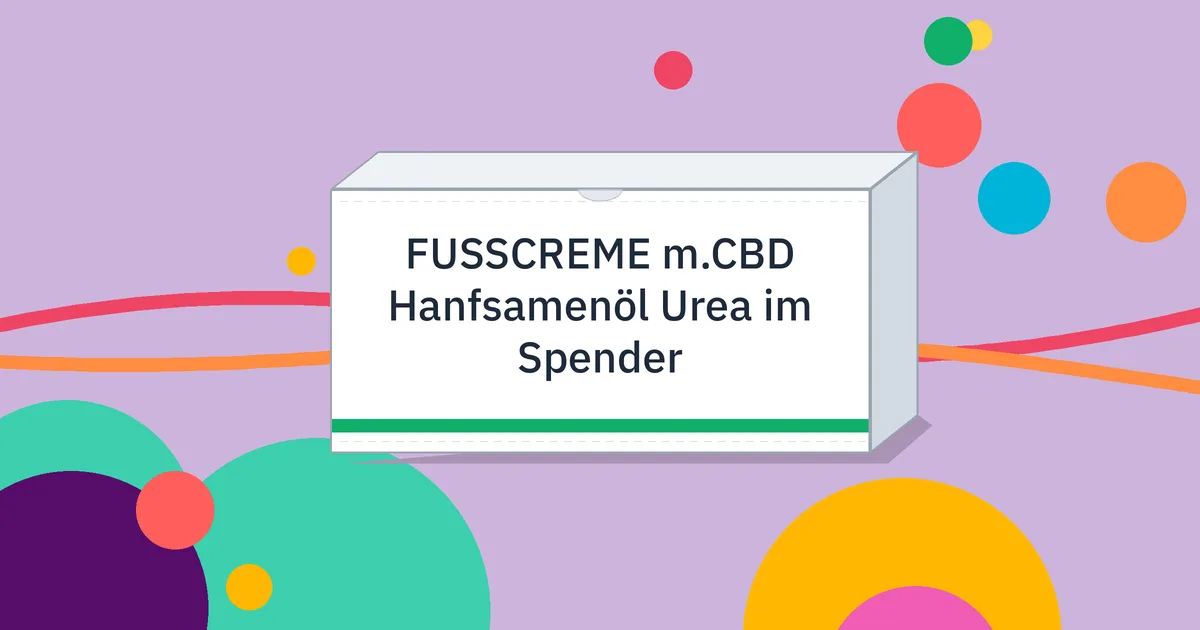 Symbolbild: Packung mit der Aufschrift FUSSCREME m.CBD Hanfsamenöl Urea im Spender (PZN 17535426) – Verfügbarkeit und Bezug in Apotheken in Frankfurt am Main