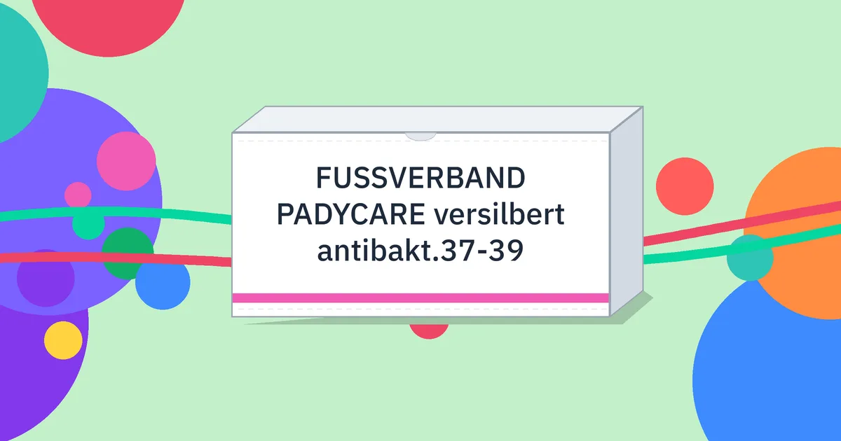 Symbolbild: Packung mit der Aufschrift FUSSVERBAND PADYCARE versilbert antibakt.37-39 (PZN 10940081) – Verfügbarkeit und Bezug in Apotheken in Frankfurt am Main