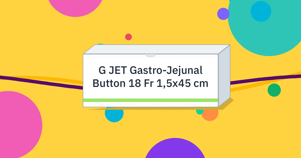 Symbolbild: Packung mit der Aufschrift G JET Gastro-Jejunal Button 18 Fr 1,5x45 cm (PZN 14343318) – Verfügbarkeit und Bezug in Apotheken in Frankfurt am Main