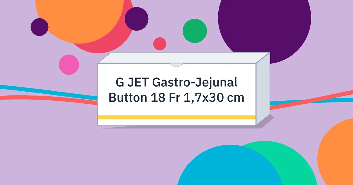Symbolbild: Packung mit der Aufschrift G JET Gastro-Jejunal Button 18 Fr 1,7x30 cm (PZN 14343347) – Verfügbarkeit und Bezug in Apotheken in Frankfurt am Main