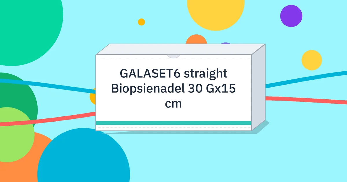 Symbolbild: Packung mit der Aufschrift GALASET6 straight Biopsienadel 30 Gx15 cm (PZN 16922285) – Verfügbarkeit und Bezug in Apotheken in Frankfurt am Main