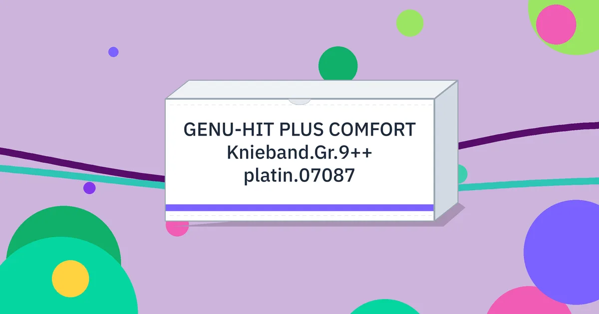 Symbolbild: Packung mit der Aufschrift GENU-HIT PLUS COMFORT Knieband.Gr.9++ platin.07087 (PZN 19171856) – Verfügbarkeit und Bezug in Apotheken in Frankfurt am Main