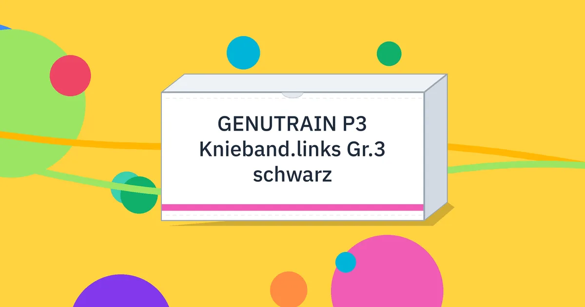 Symbolbild: Packung mit der Aufschrift GENUTRAIN P3 Knieband.links Gr.3 schwarz (PZN 07552197) – Verfügbarkeit und Bezug in Apotheken in Frankfurt am Main