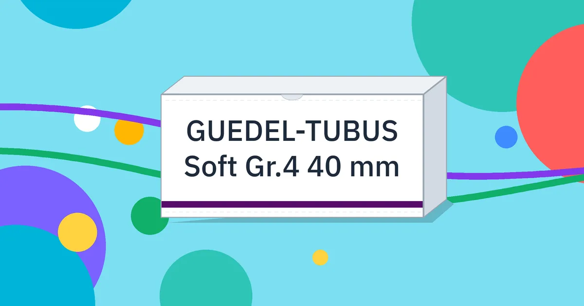 Symbolbild: Packung mit der Aufschrift GUEDEL-TUBUS Soft Gr.4 40 mm (PZN 15891097) – Verfügbarkeit und Bezug in Apotheken in Frankfurt am Main