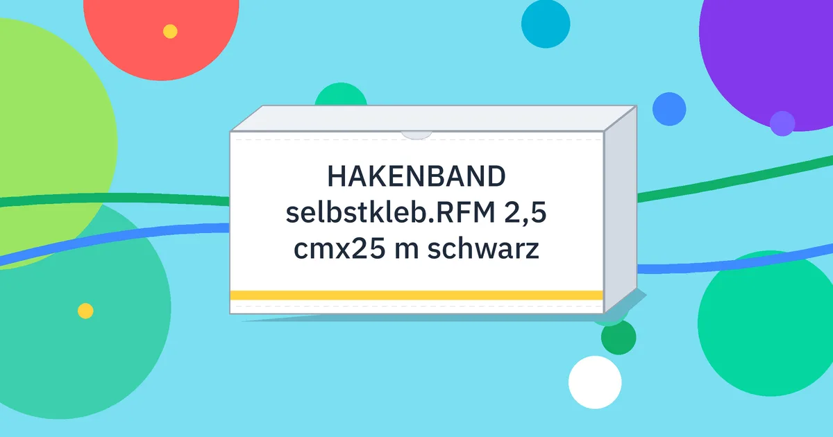 Symbolbild: Packung mit der Aufschrift HAKENBAND selbstkleb.RFM 2,5 cmx25 m schwarz (PZN 06489976) – Verfügbarkeit und Bezug in Apotheken in Frankfurt am Main