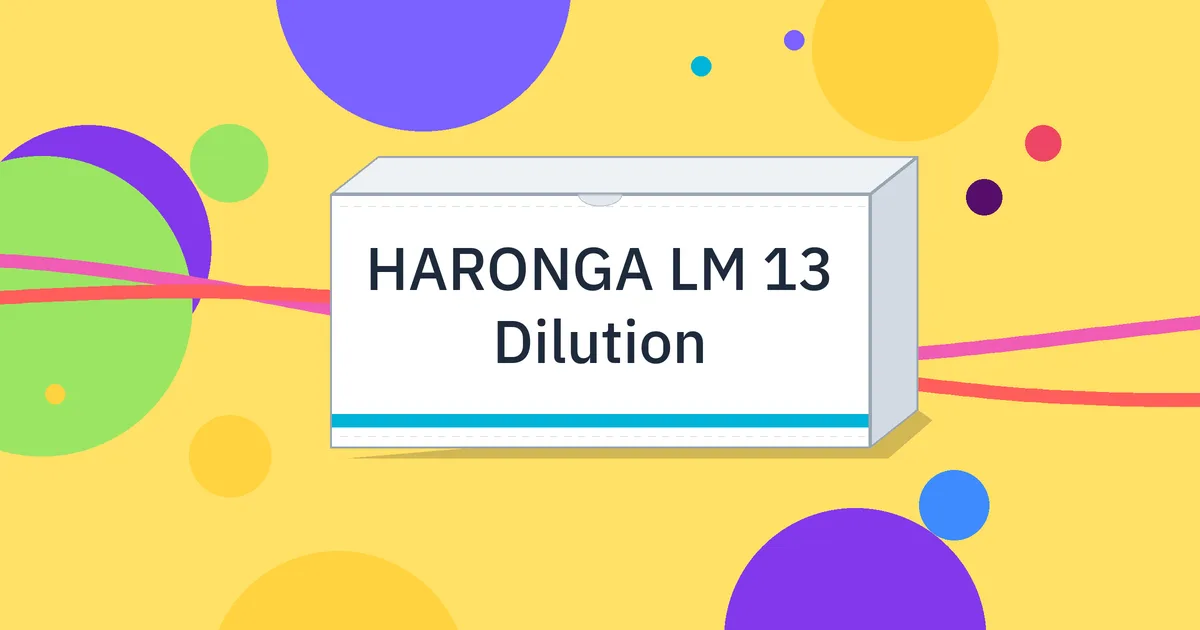 Symbolbild: Packung mit der Aufschrift HARONGA LM 13 Dilution (PZN 13550251) – Verfügbarkeit und Bezug in Apotheken in Frankfurt am Main