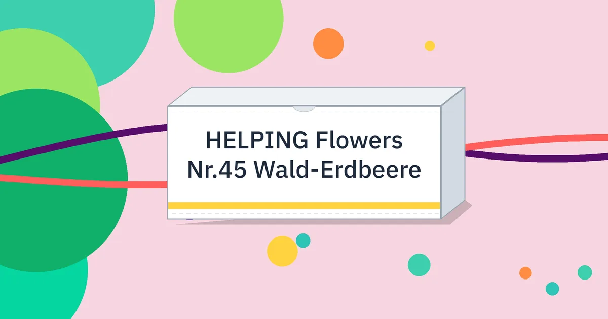 Symbolbild: Packung mit der Aufschrift HELPING Flowers Nr.45 Wald-Erdbeere (PZN 12500104) – Verfügbarkeit und Bezug in Apotheken in Frankfurt am Main