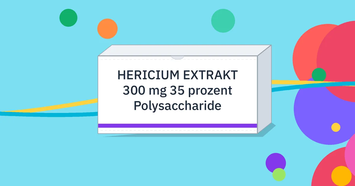 Symbolbild: Packung mit der Aufschrift HERICIUM EXTRAKT 300 mg 35 prozent Polysaccharide (PZN 13569078) – Verfügbarkeit und Bezug in Apotheken in Frankfurt am Main