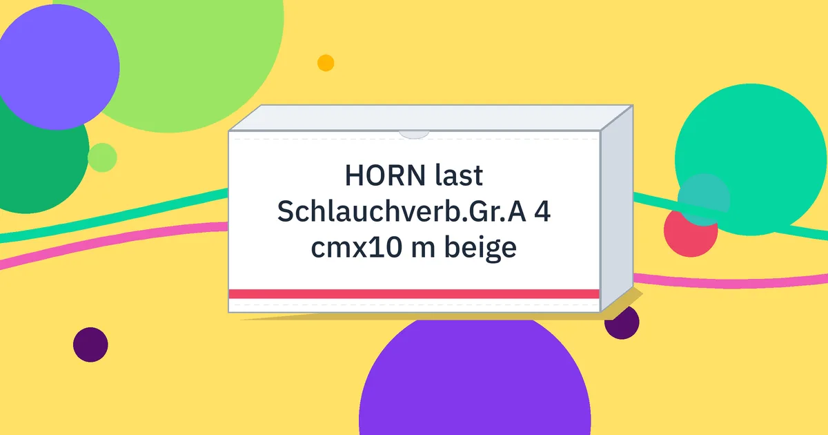 Symbolbild: Packung mit der Aufschrift HORN last Schlauchverb.Gr.A 4 cmx10 m beige (PZN 04635824) – Verfügbarkeit und Bezug in Apotheken in Frankfurt am Main