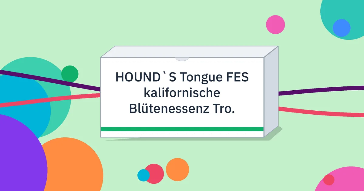 Symbolbild: Packung mit der Aufschrift HOUND`S Tongue FES kalifornische Blütenessenz Tro. (PZN 09173469) – Verfügbarkeit und Bezug in Apotheken in Frankfurt am Main