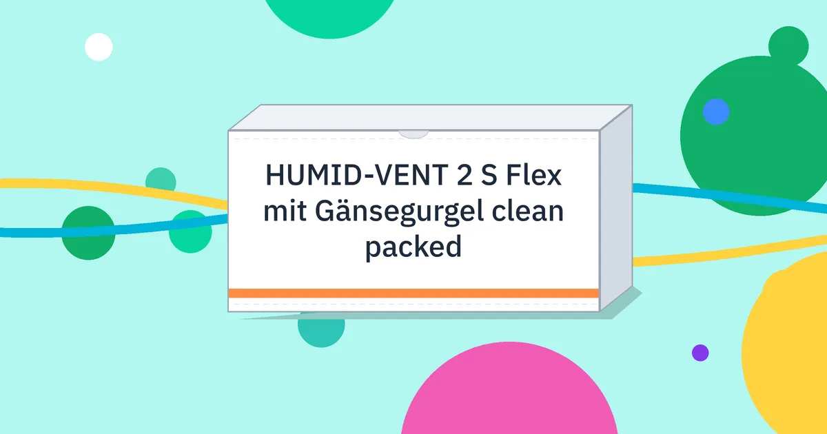 Symbolbild: Packung mit der Aufschrift HUMID-VENT 2 S Flex mit Gänsegurgel clean packed (PZN 01148035) – Verfügbarkeit und Bezug in Apotheken in Frankfurt am Main