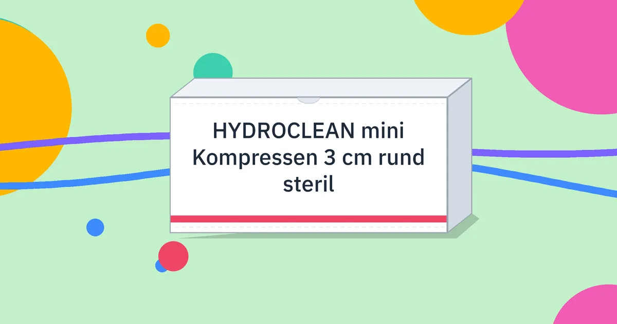 Symbolbild: Packung mit der Aufschrift HYDROCLEAN mini Kompressen 3 cm rund steril (PZN 17434524) – Verfügbarkeit und Bezug in Apotheken in Frankfurt am Main