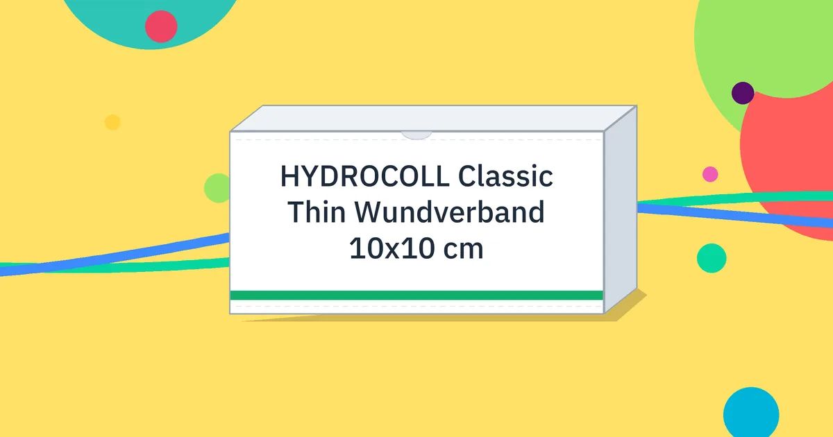 Symbolbild: Packung mit der Aufschrift HYDROCOLL Classic Thin Wundverband 10x10 cm (PZN 20124201) – Verfügbarkeit und Bezug in Apotheken in Frankfurt am Main