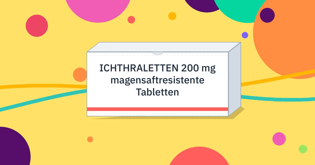 Symbolbild: Packung mit der Aufschrift ICHTHRALETTEN 200 mg magensaftresistente Tabletten (PZN 17506962) – Verfügbarkeit und Bezug in Apotheken in Frankfurt am Main