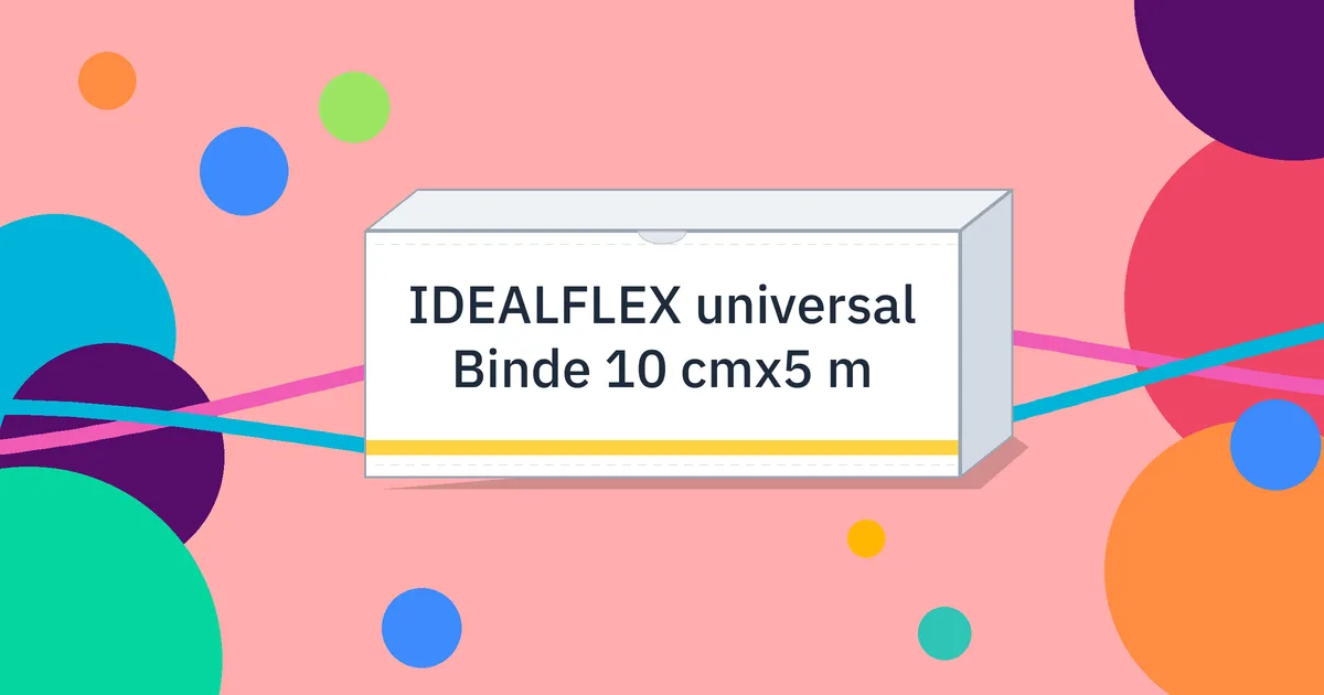 Symbolbild: Packung mit der Aufschrift IDEALFLEX universal Binde 10 cmx5 m (PZN 12593732) – Verfügbarkeit und Bezug in Apotheken in Frankfurt am Main