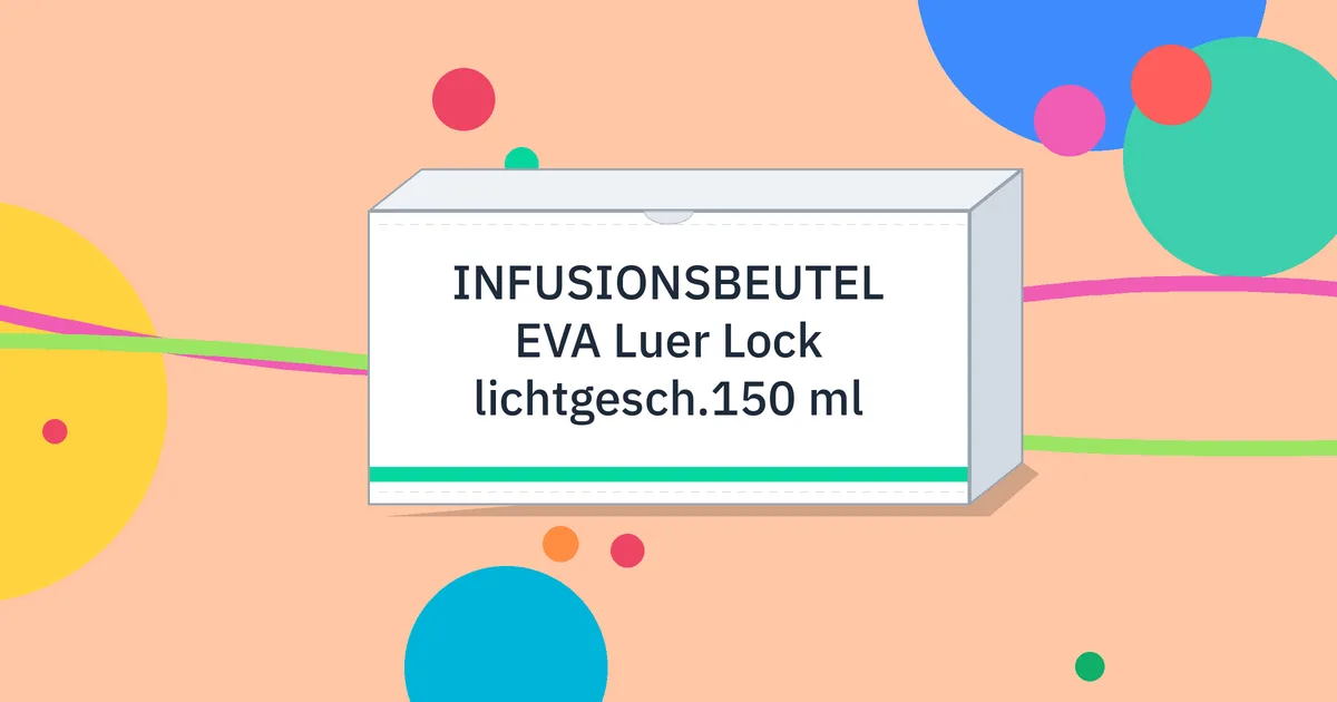 Symbolbild: Packung mit der Aufschrift INFUSIONSBEUTEL EVA Luer Lock lichtgesch.150 ml (PZN 19986908) – Verfügbarkeit und Bezug in Apotheken in Frankfurt am Main