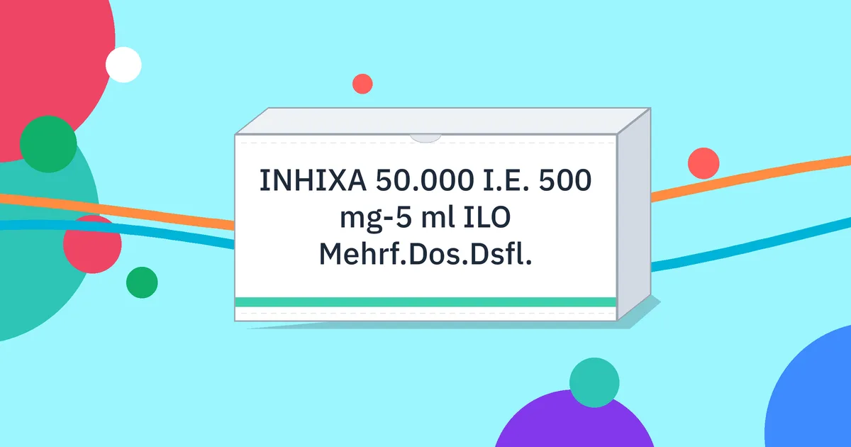 Symbolbild: Packung mit der Aufschrift INHIXA 50.000 I.E. 500 mg-5 ml ILO Mehrf.Dos.Dsfl. (PZN 16000611) – Verfügbarkeit und Bezug in Apotheken in Frankfurt am Main