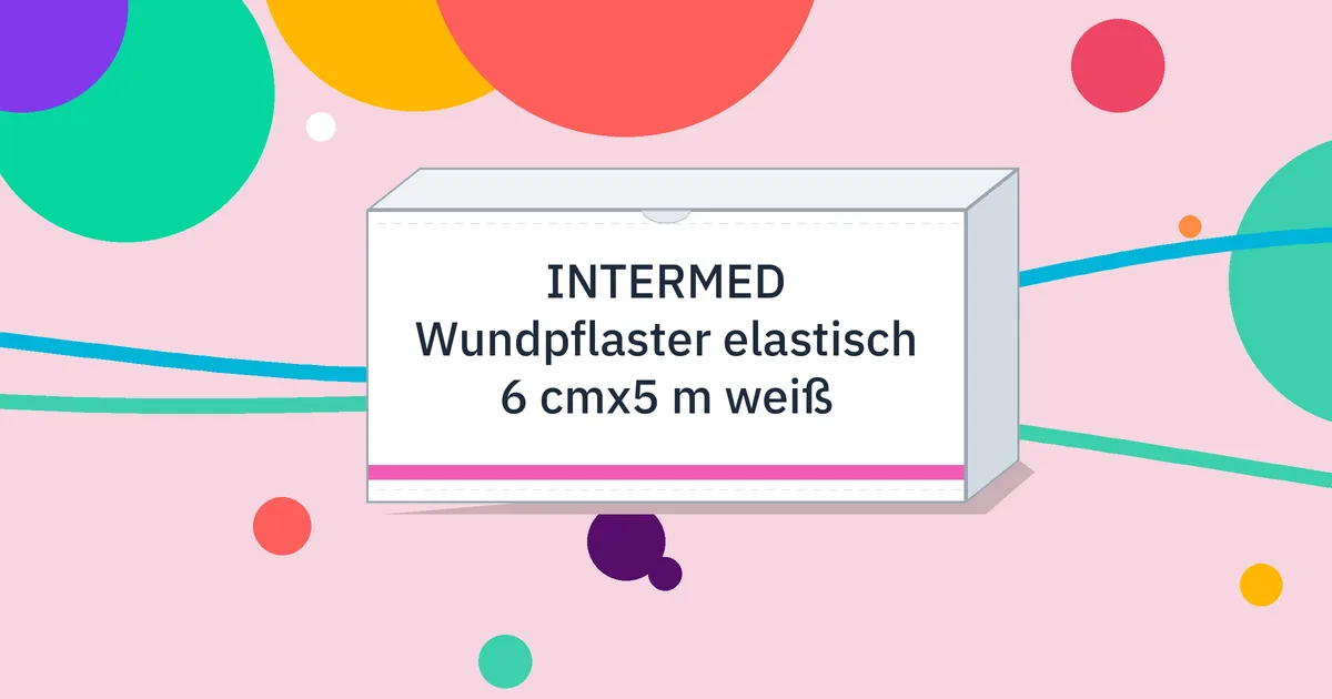 Symbolbild: Packung mit der Aufschrift INTERMED Wundpflaster elastisch 6 cmx5 m weiß (PZN 02671017) – Verfügbarkeit und Bezug in Apotheken in Frankfurt am Main