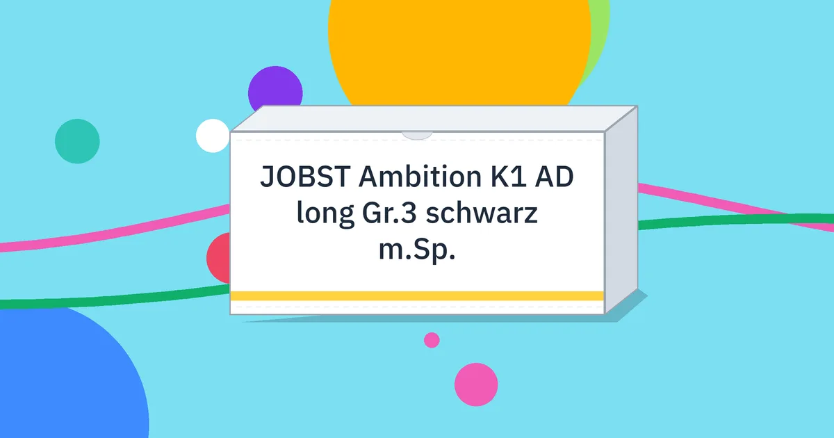 Symbolbild: Packung mit der Aufschrift JOBST Ambition K1 AD long Gr.3 schwarz m.Sp. (PZN 11020046) – Verfügbarkeit und Bezug in Apotheken in Frankfurt am Main