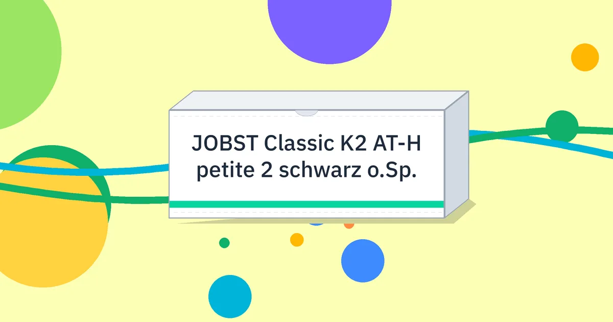 Symbolbild: Packung mit der Aufschrift JOBST Classic K2 AT-H petite 2 schwarz o.Sp. (PZN 13067750) – Verfügbarkeit und Bezug in Apotheken in Frankfurt am Main
