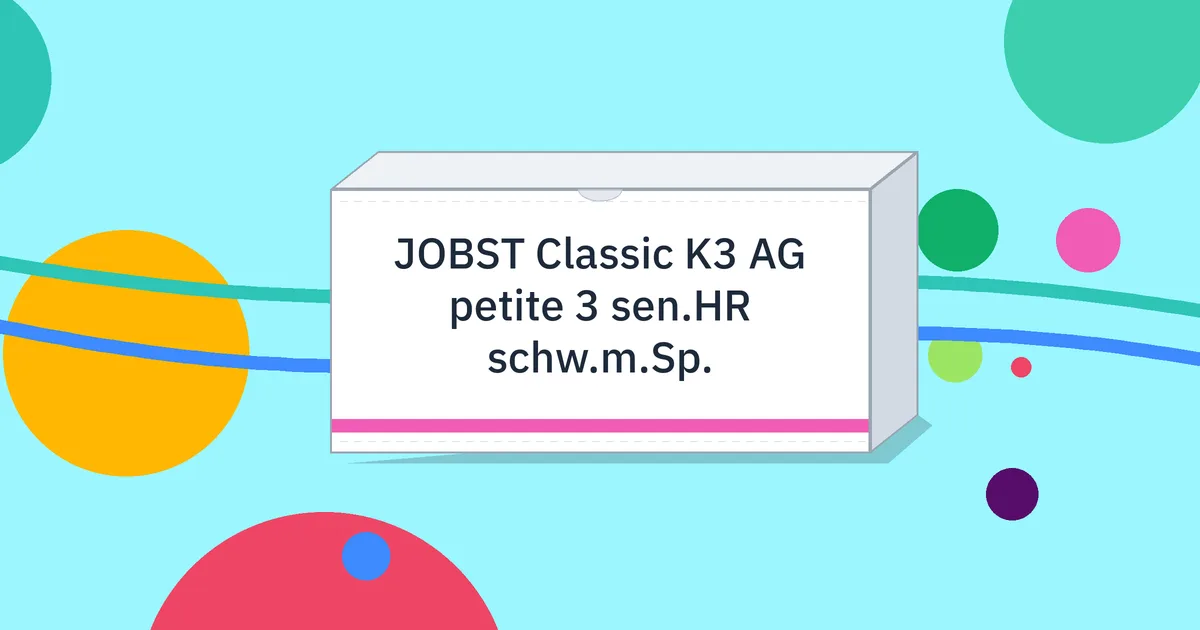 Symbolbild: Packung mit der Aufschrift JOBST Classic K3 AG petite 3 sen.HR schw.m.Sp. (PZN 17956487) – Verfügbarkeit und Bezug in Apotheken in Frankfurt am Main