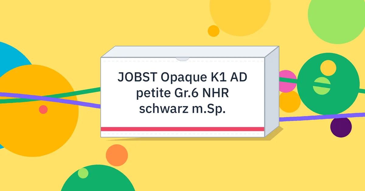 Symbolbild: Packung mit der Aufschrift JOBST Opaque K1 AD petite Gr.6 NHR schwarz m.Sp. (PZN 13079026) – Verfügbarkeit und Bezug in Apotheken in Frankfurt am Main