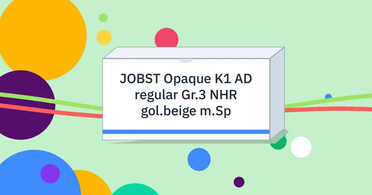 Symbolbild: Packung mit der Aufschrift JOBST Opaque K1 AD regular Gr.3 NHR gol.beige m.Sp (PZN 16262736) – Verfügbarkeit und Bezug in Apotheken in Frankfurt am Main