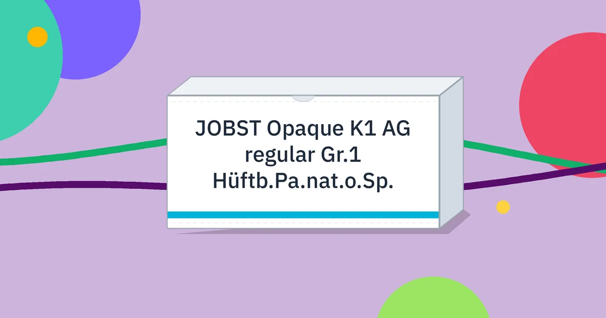 Symbolbild: Packung mit der Aufschrift JOBST Opaque K1 AG regular Gr.1 Hüftb.Pa.nat.o.Sp. (PZN 13100890) – Verfügbarkeit und Bezug in Apotheken in Frankfurt am Main