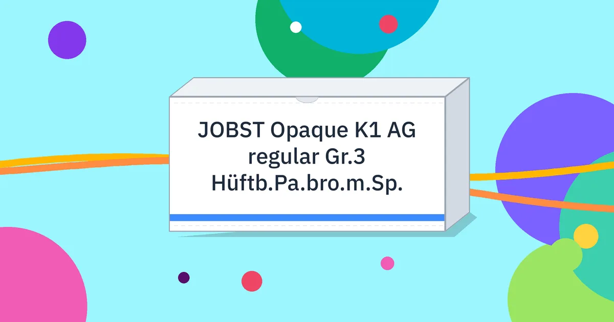 Symbolbild: Packung mit der Aufschrift JOBST Opaque K1 AG regular Gr.3 Hüftb.Pa.bro.m.Sp. (PZN 13100341) – Verfügbarkeit und Bezug in Apotheken in Frankfurt am Main