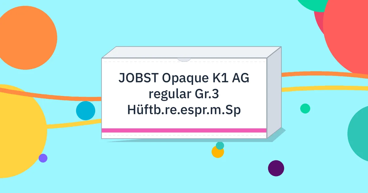Symbolbild: Packung mit der Aufschrift JOBST Opaque K1 AG regular Gr.3 Hüftb.re.espr.m.Sp (PZN 16272829) – Verfügbarkeit und Bezug in Apotheken in Frankfurt am Main