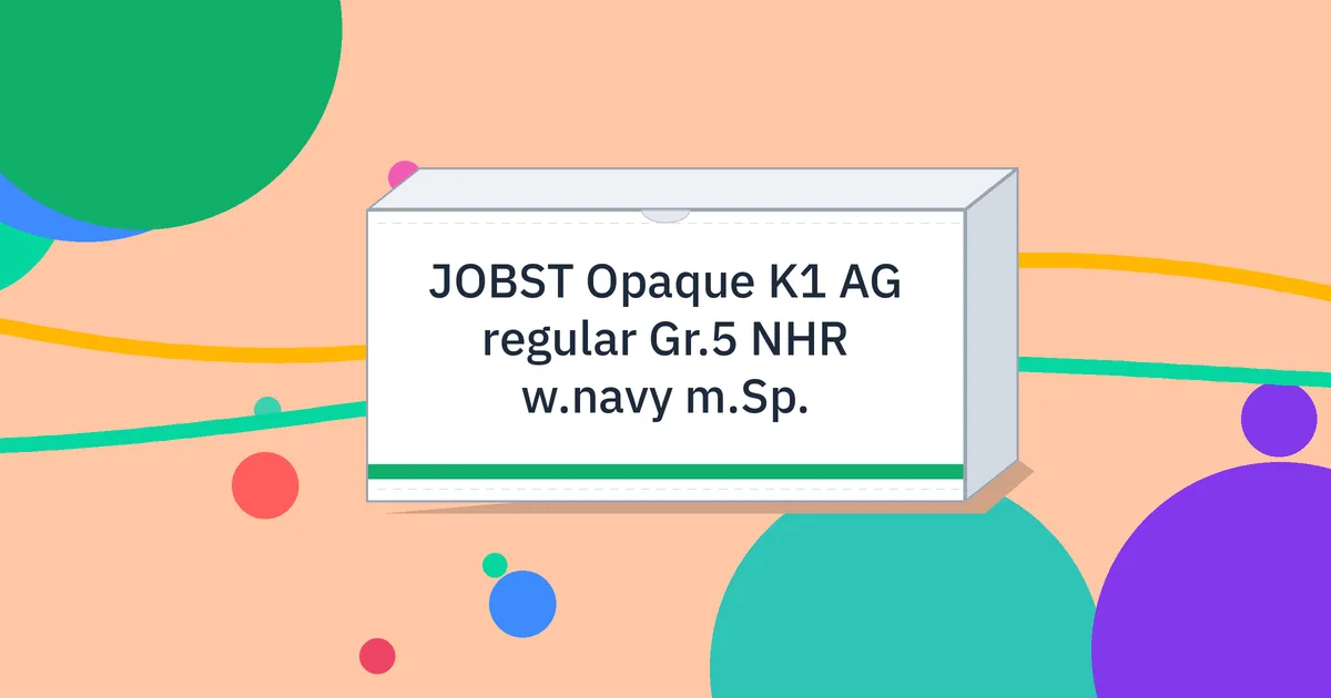 Symbolbild: Packung mit der Aufschrift JOBST Opaque K1 AG regular Gr.5 NHR w.navy m.Sp. (PZN 13092021) – Verfügbarkeit und Bezug in Apotheken in Frankfurt am Main