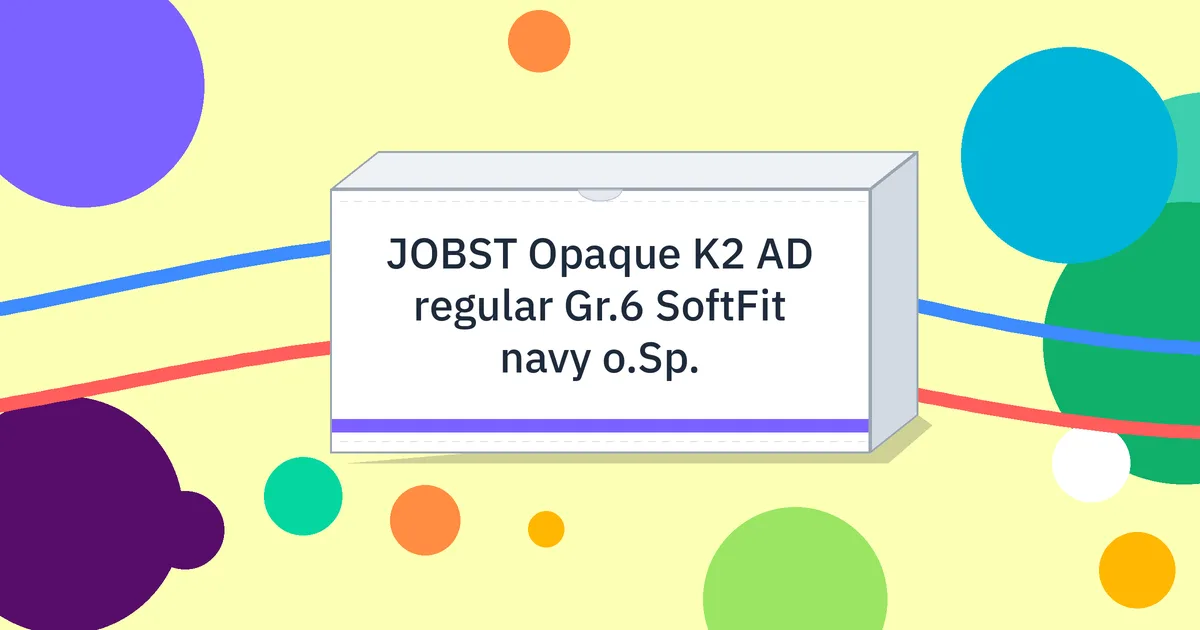 Symbolbild: Packung mit der Aufschrift JOBST Opaque K2 AD regular Gr.6 SoftFit navy o.Sp. (PZN 13111729) – Verfügbarkeit und Bezug in Apotheken in Frankfurt am Main