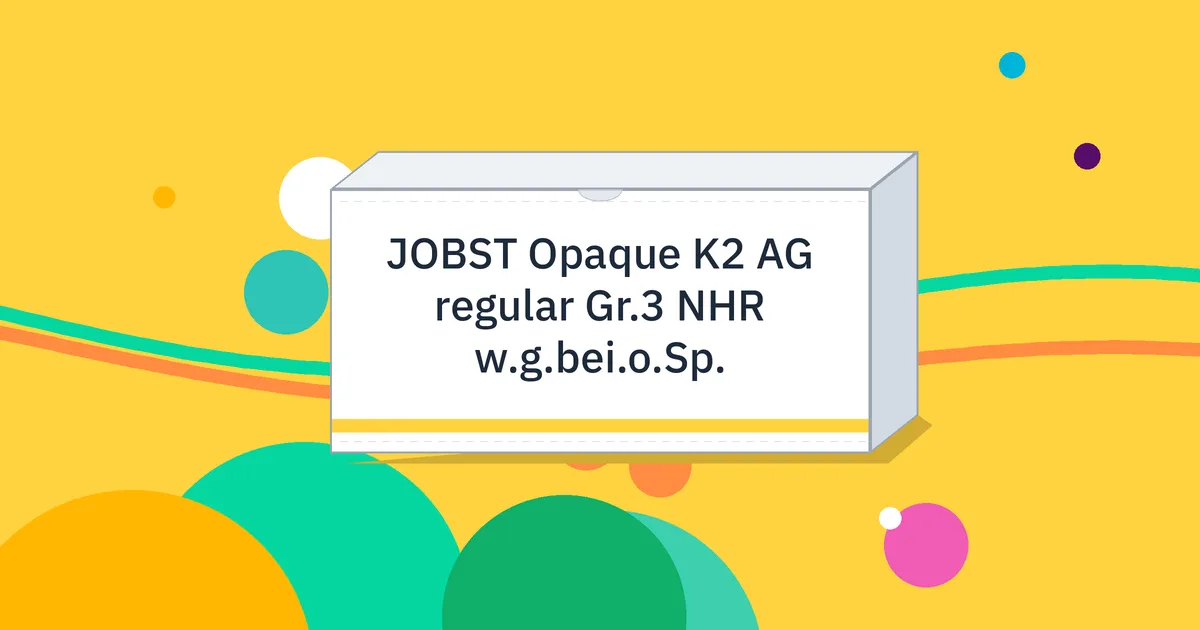 Symbolbild: Packung mit der Aufschrift JOBST Opaque K2 AG regular Gr.3 NHR w.g.bei.o.Sp. (PZN 16280510) – Verfügbarkeit und Bezug in Apotheken in Frankfurt am Main