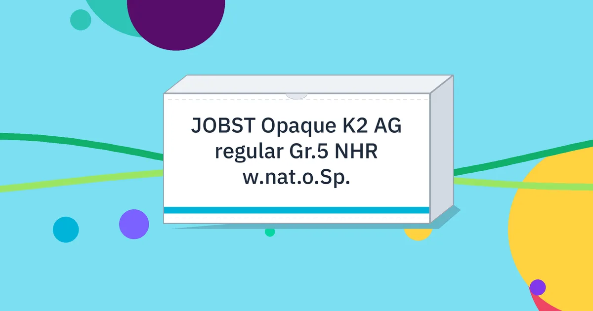 Symbolbild: Packung mit der Aufschrift JOBST Opaque K2 AG regular Gr.5 NHR w.nat.o.Sp. (PZN 11253661) – Verfügbarkeit und Bezug in Apotheken in Frankfurt am Main