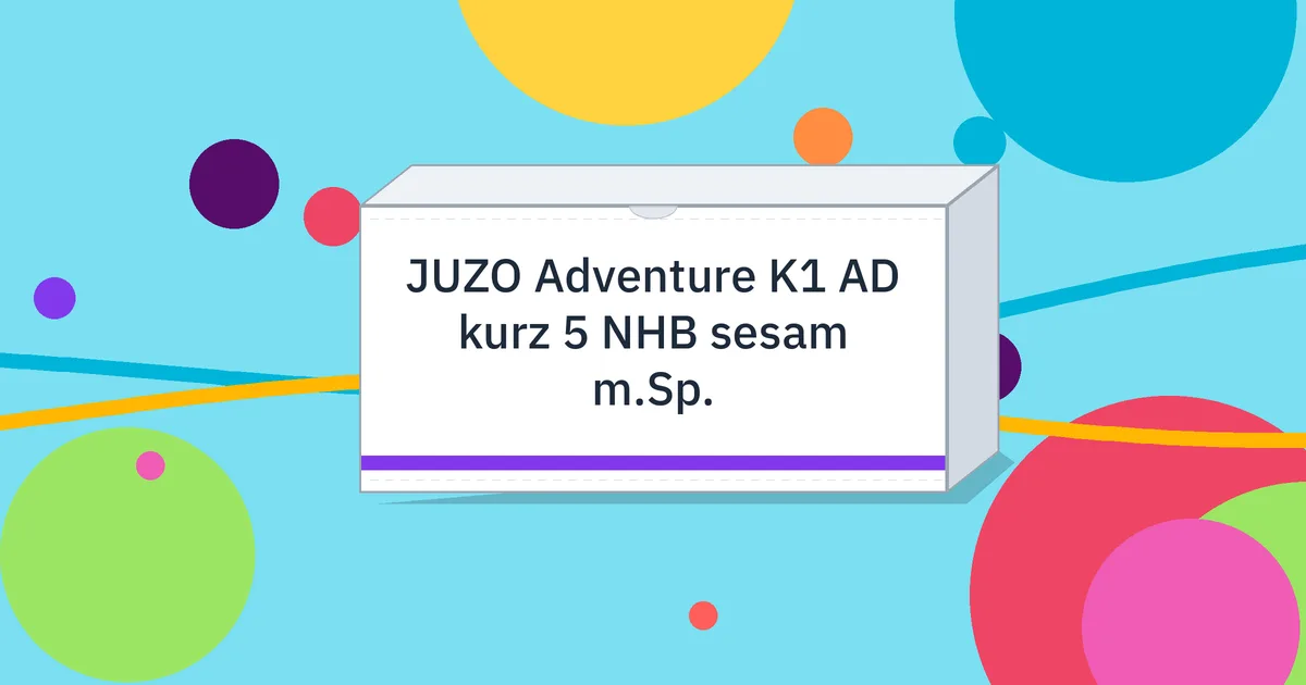 Symbolbild: Packung mit der Aufschrift JUZO Adventure K1 AD kurz 5 NHB sesam m.Sp. (PZN 16493364) – Verfügbarkeit und Bezug in Apotheken in Frankfurt am Main