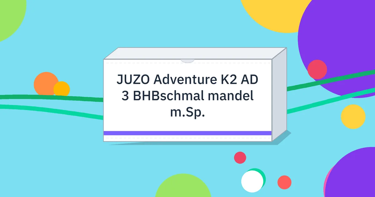 Symbolbild: Packung mit der Aufschrift JUZO Adventure K2 AD 3 BHBschmal mandel m.Sp. (PZN 15497101) – Verfügbarkeit und Bezug in Apotheken in Frankfurt am Main