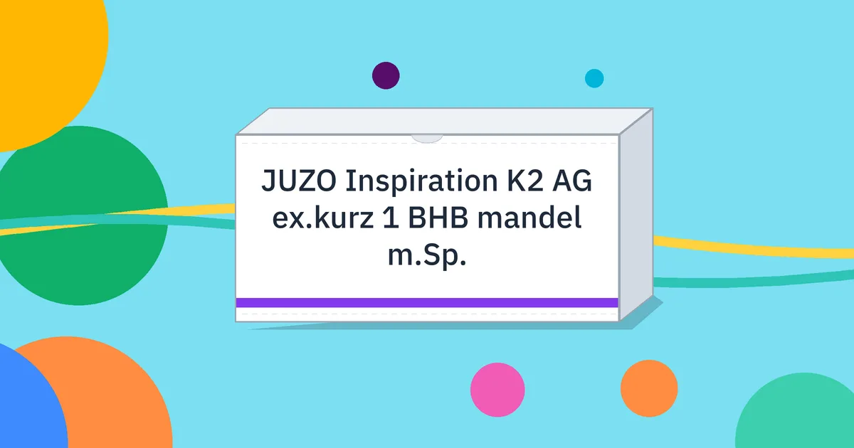 Symbolbild: Packung mit der Aufschrift JUZO Inspiration K2 AG ex.kurz 1 BHB mandel m.Sp. (PZN 14835613) – Verfügbarkeit und Bezug in Apotheken in Frankfurt am Main