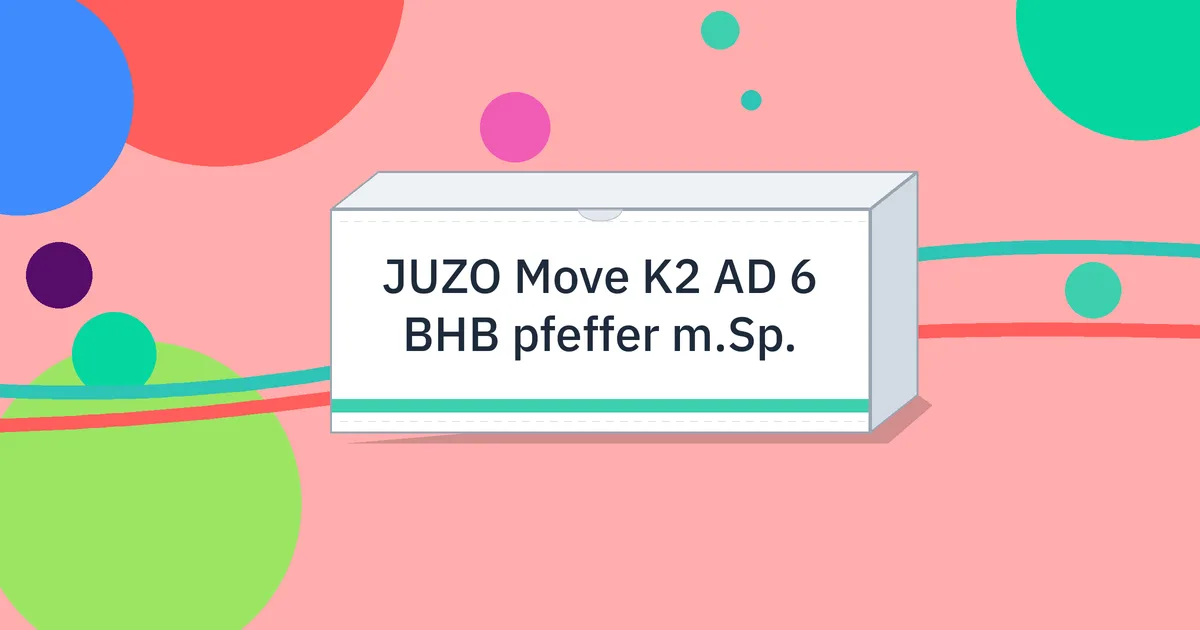 Symbolbild: Packung mit der Aufschrift JUZO Move K2 AD 6 BHB pfeffer m.Sp. (PZN 16340324) – Verfügbarkeit und Bezug in Apotheken in Frankfurt am Main
