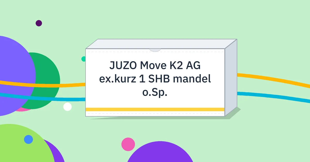 Symbolbild: Packung mit der Aufschrift JUZO Move K2 AG ex.kurz 1 SHB mandel o.Sp. (PZN 16651857) – Verfügbarkeit und Bezug in Apotheken in Frankfurt am Main