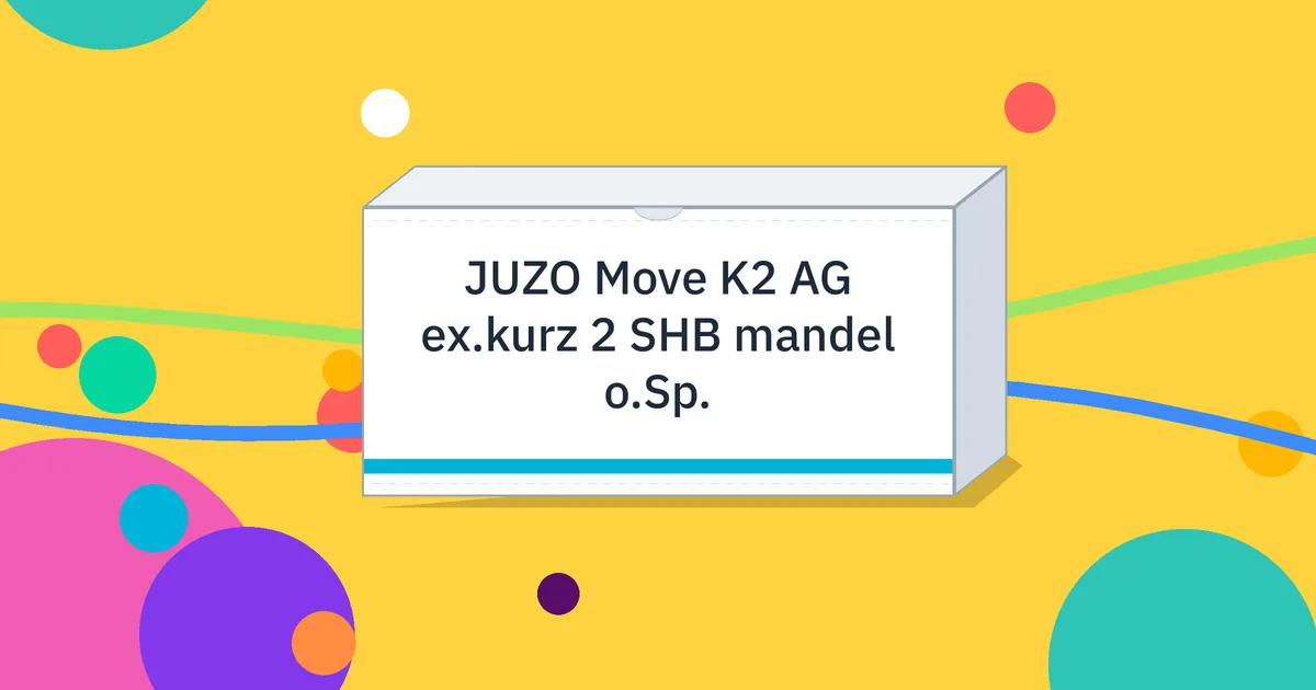 Symbolbild: Packung mit der Aufschrift JUZO Move K2 AG ex.kurz 2 SHB mandel o.Sp. (PZN 16651863) – Verfügbarkeit und Bezug in Apotheken in Frankfurt am Main